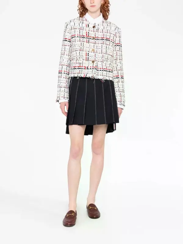 Thom Browne Deconstructed Tweed Jacket With Rwb Stripe