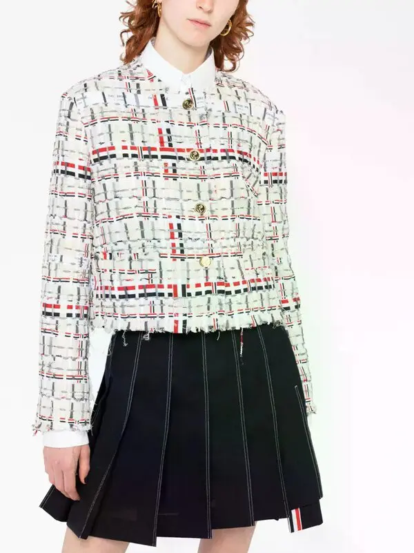 Thom Browne Deconstructed Tweed Jacket With Rwb Stripe
