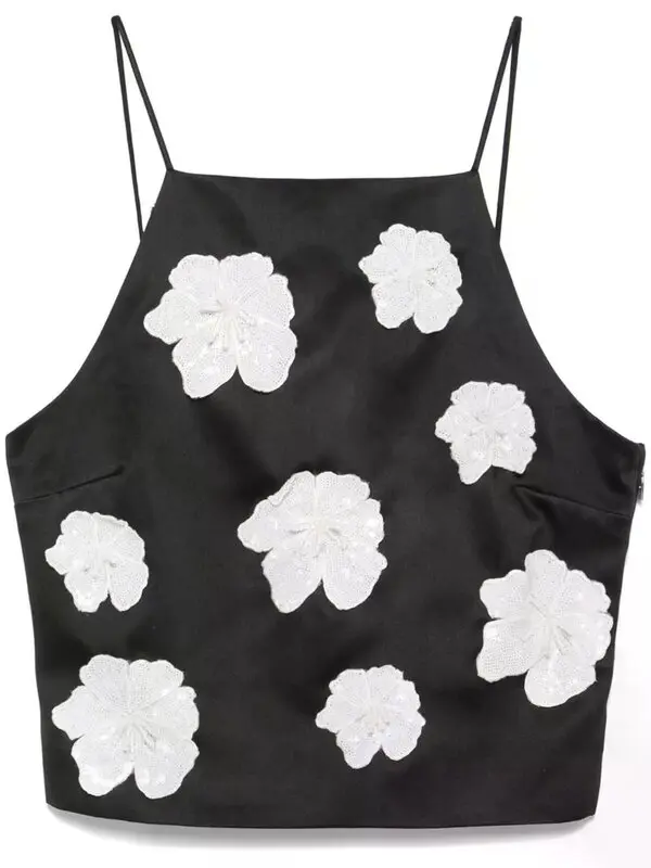 ROTATE BY BIRGER CHRISTENSEN Flower Satin Top - Black