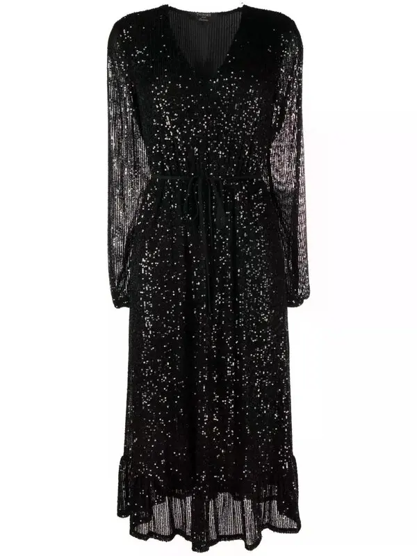 TWINSET Sequin-embellished Fine-ribbed Midi Dress - Black