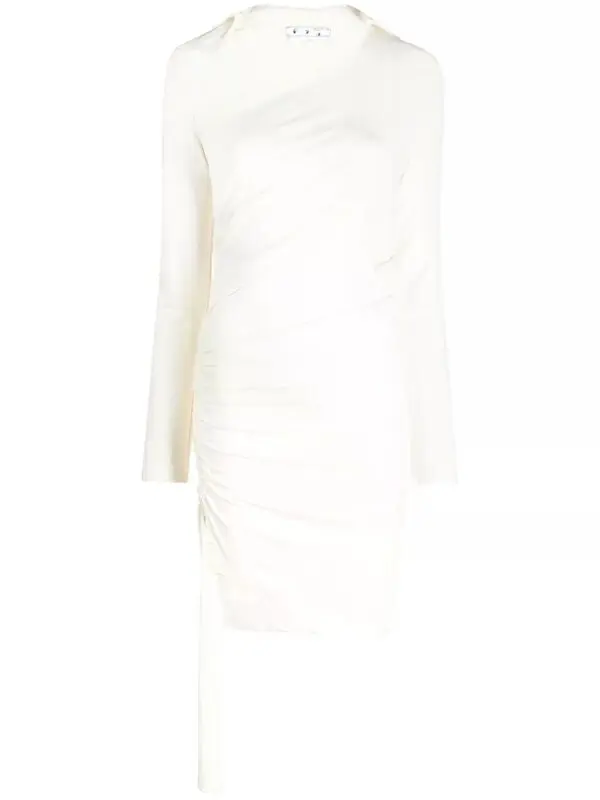 Off-White Asymmetric Ruched Minidress
