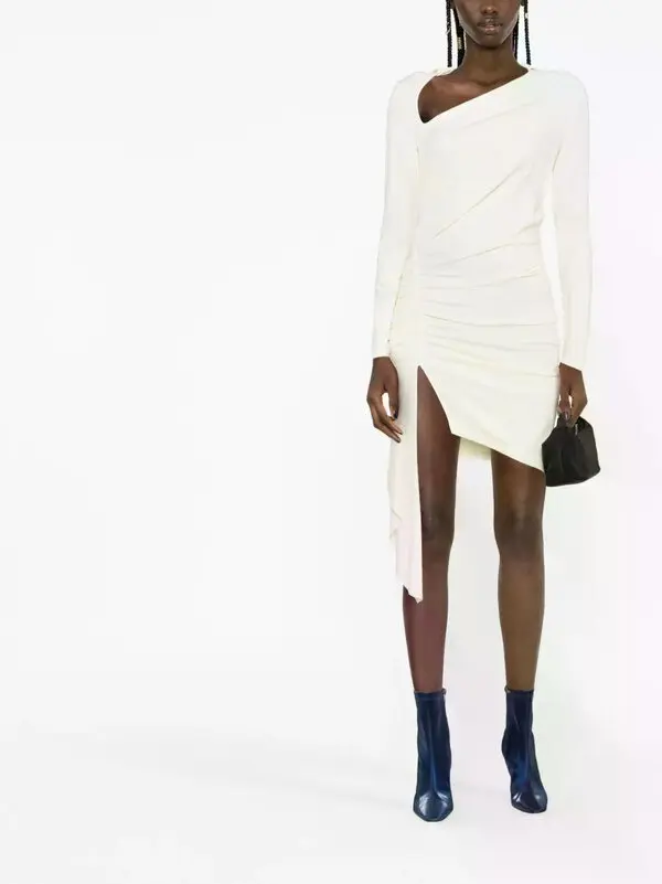 Off-White Asymmetric Ruched Minidress