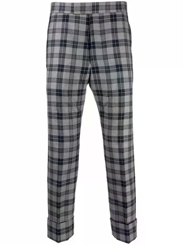 Thom Browne Tartan Cropped Tailored Trousers - Grey