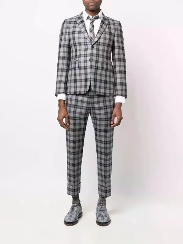 Thom Browne Tartan Cropped Tailored Trousers - Grey
