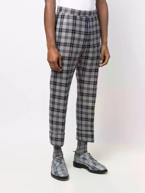 Thom Browne Tartan Cropped Tailored Trousers - Grey