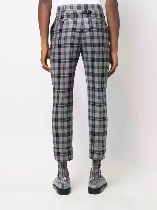 Thom Browne Tartan Cropped Tailored Trousers - Grey