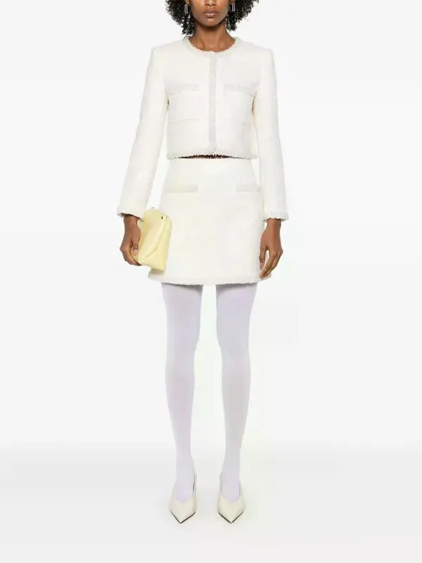 SELF-PORTRAIT Bouclé Pearl-trim Mini Skirt