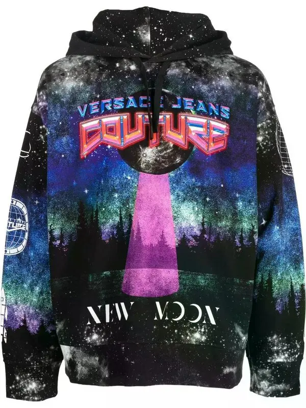 Versace Graphic-print Drawstring Hoodie - Black