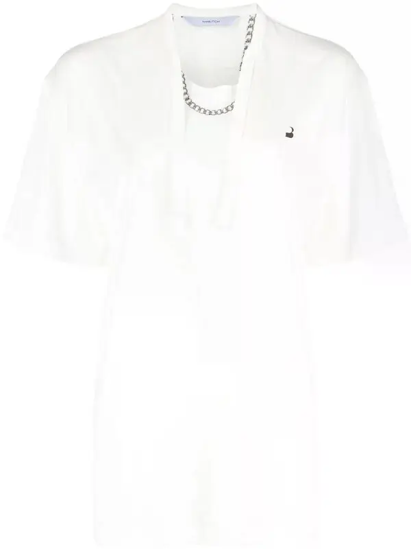 PUSHBUTTON Necklace-print Oversized T-shirt - White