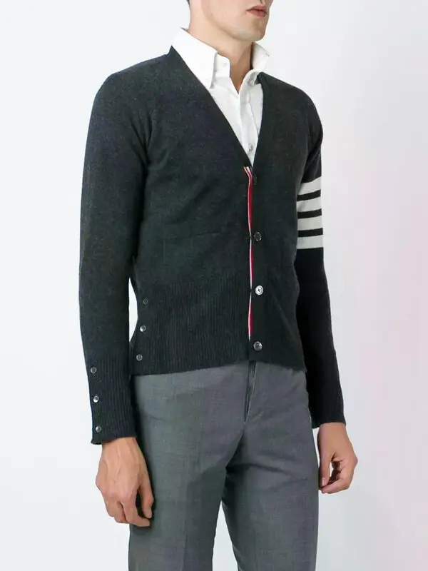 Thom Browne 4-bar Classic V-neck Cardigan - Grey