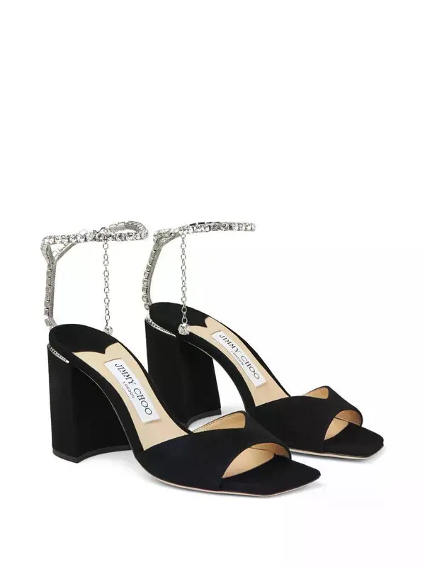 JIMMY CHOO Saeda 85mm Crystal-strap Sandals - Black