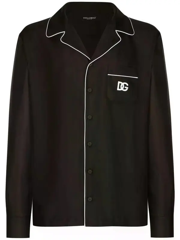 Dolce & Gabbana Logo-embroidered Silk Shirt - Black