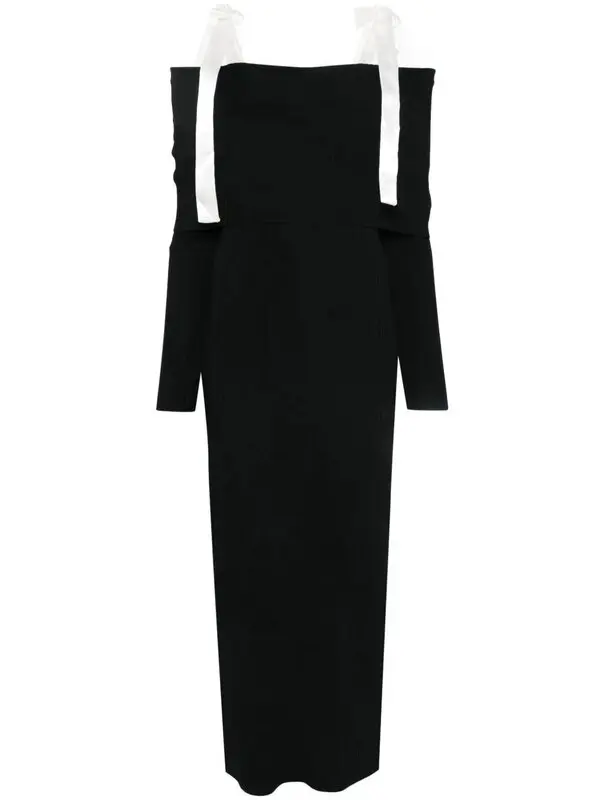 ROTATE BY BIRGER CHRISTENSEN Off-shoulder Knitted Maxi Dress - Black