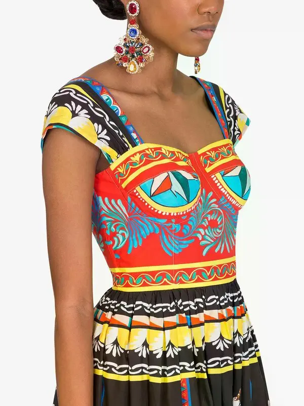 Dolce & Gabbana Carretto-print Bustier Midi Dress