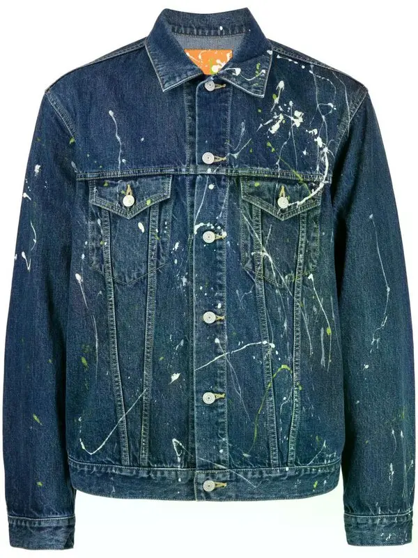 Yohji Yamamoto Paint-splatter Denim Jacket - Blue