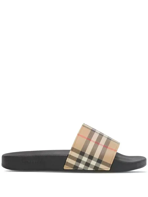 Burberry Check Slides - Neutrals
