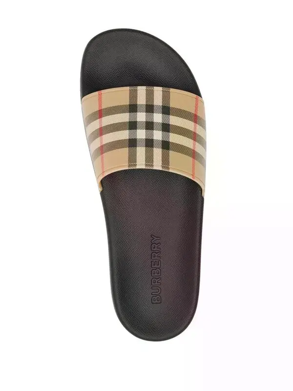 Burberry Check Slides - Neutrals