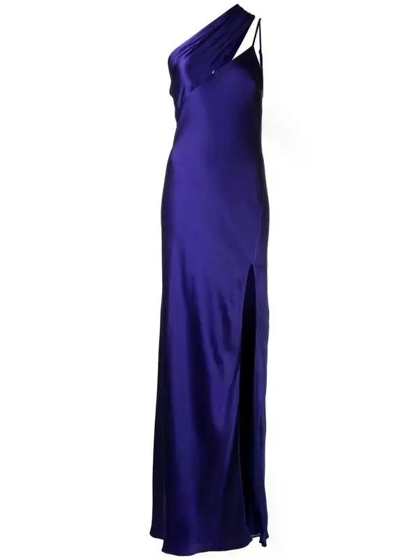 Michelle Mason Side-slit One-shoulder Gown - Blue