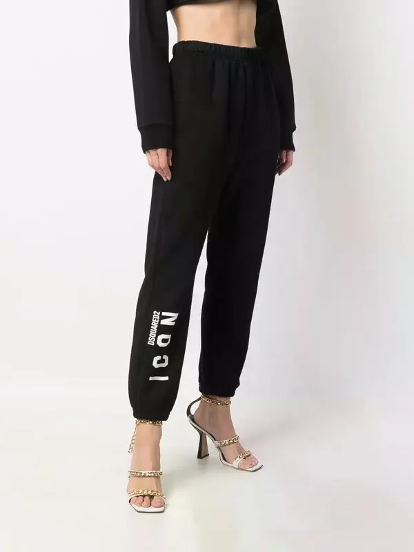 Dsquared2 Icon" Logo Print Cotton Track Pants - Black