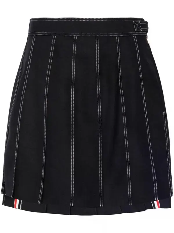 Thom Browne Striped Pleated Wool Miniskirt