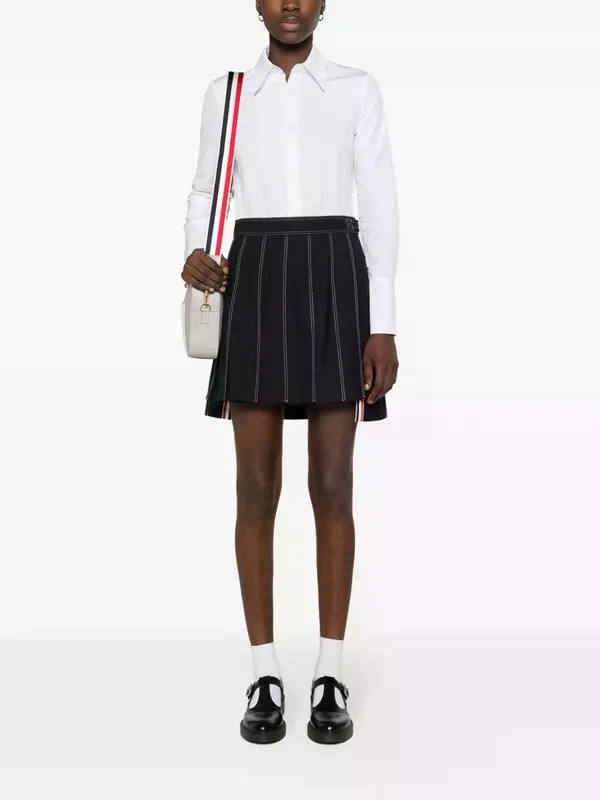 Thom Browne Striped Pleated Wool Miniskirt