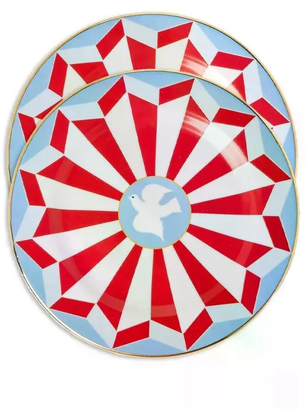 La DoubleJ Roman Dove Vino-print Dessert Plates - Blue