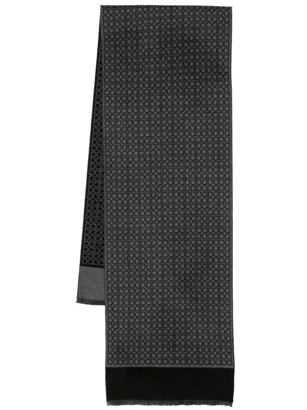 FERRAGAMO Gancini Branded Scarf - Grey