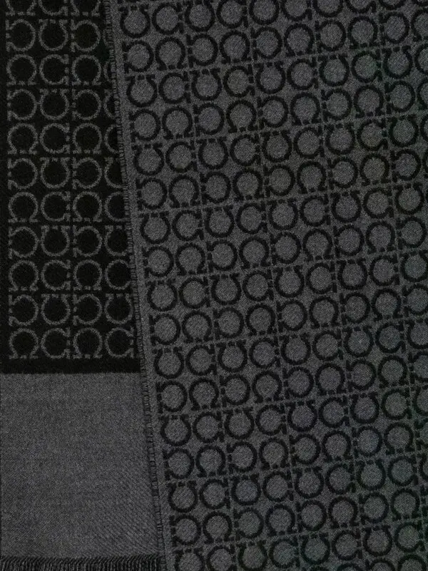 FERRAGAMO Gancini Branded Scarf - Grey