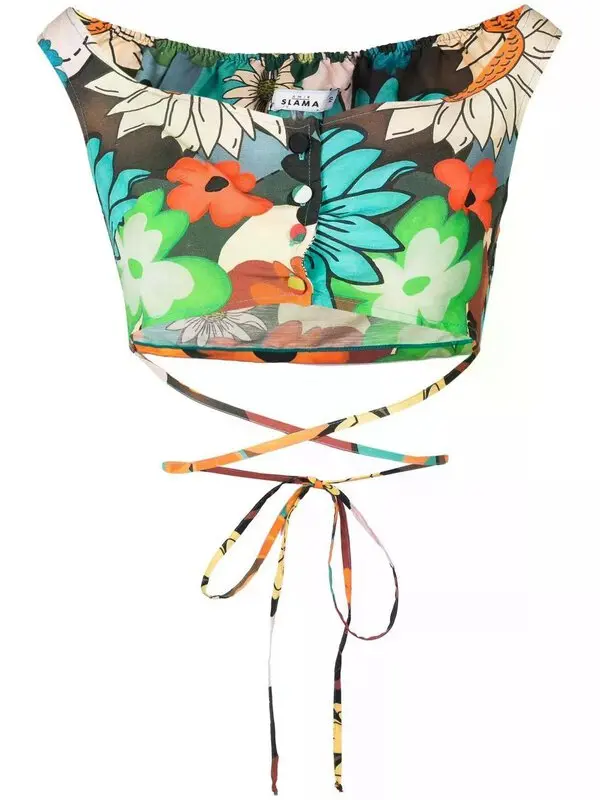 AMIR SLAMA Floral-print Off-shoulder Top - Multicolour