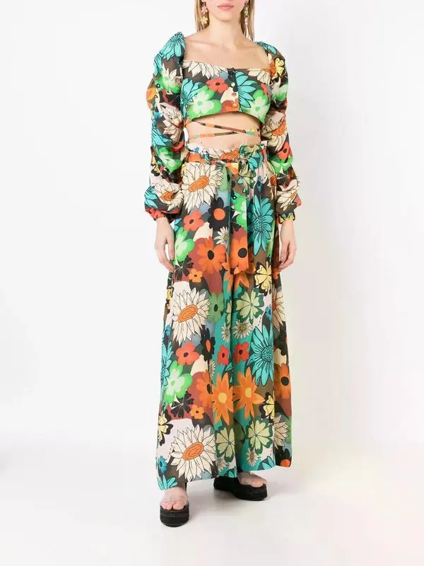 AMIR SLAMA Floral-print Off-shoulder Top