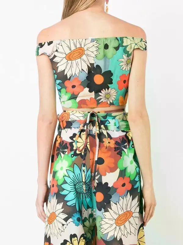 AMIR SLAMA Floral-print Off-shoulder Top