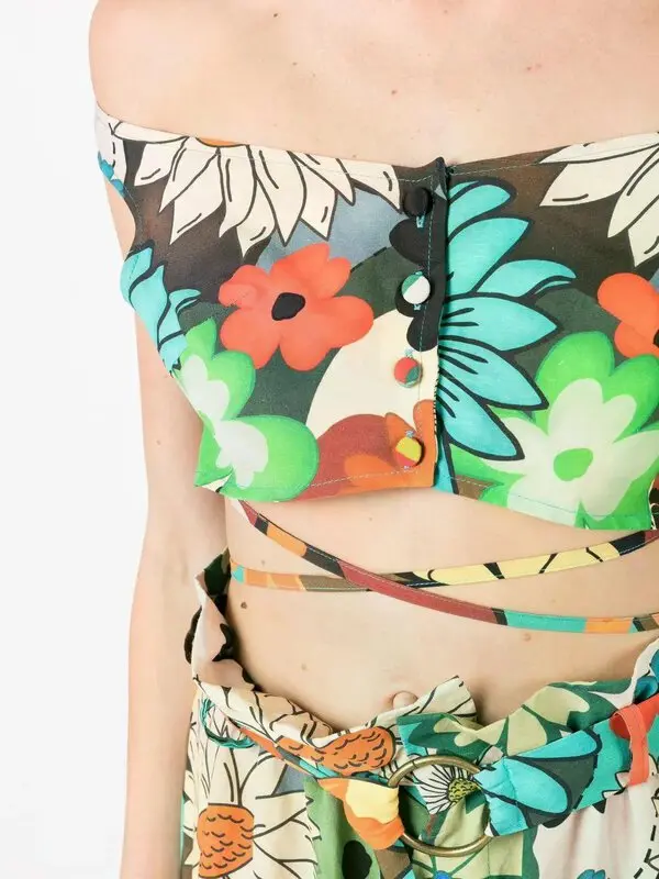 AMIR SLAMA Floral-print Off-shoulder Top