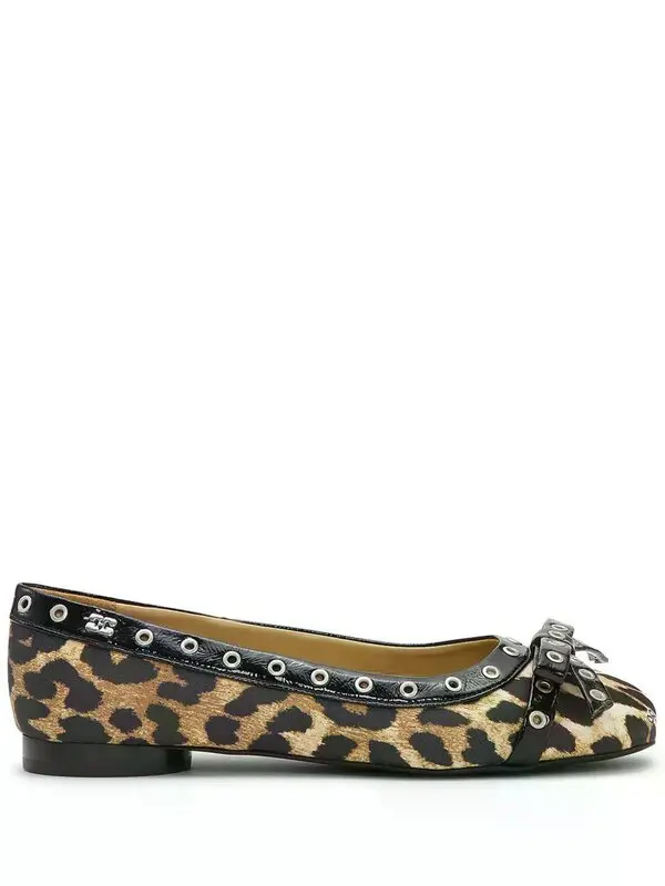 GANNI Printed Eyelet-detail Ballet Flats