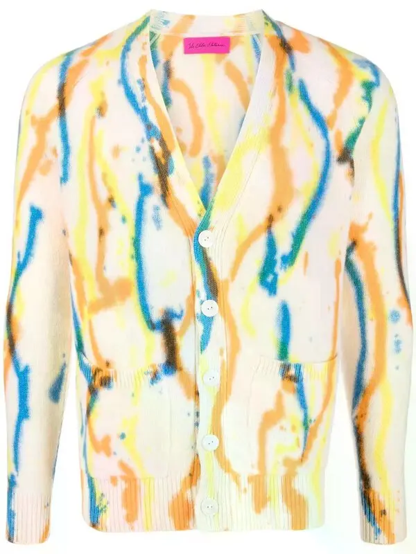 THE ELDER STATESMAN Painterly-print Cashmere Cardigan - Neutrals