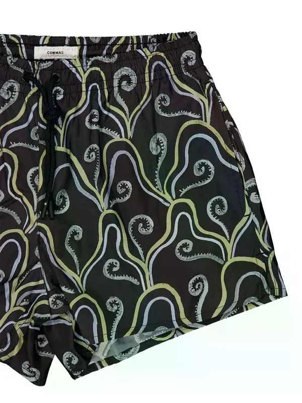Commas Abstract-pattern Swim Shorts - Black