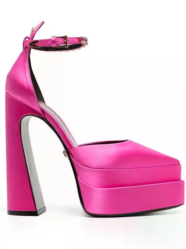 Versace Satin Pumps With Crystal Embellishments