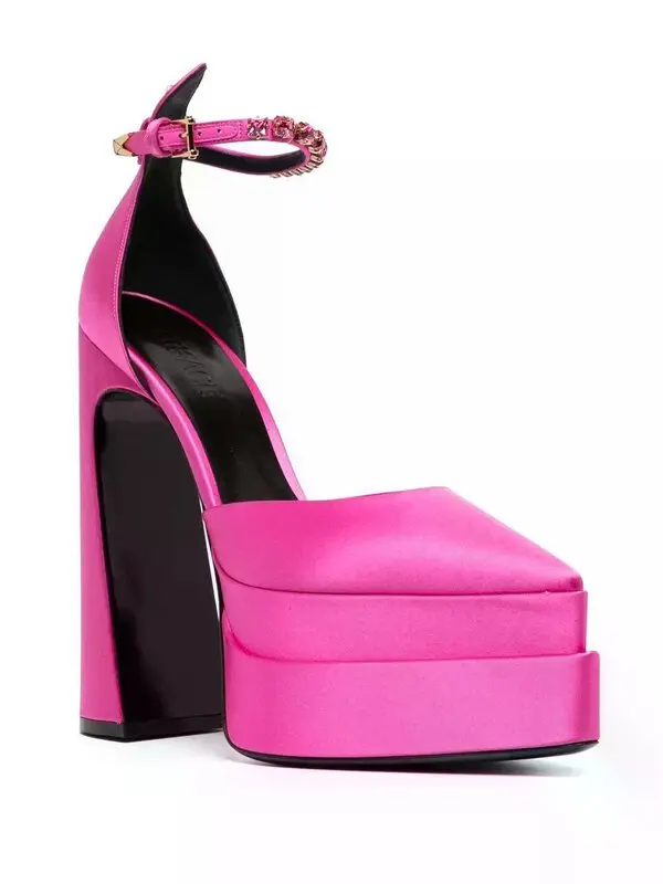 Versace Satin Pumps With Crystal Embellishments