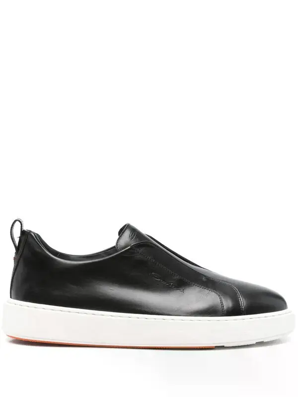 Santoni Slip-on Leather Sneakers - Black