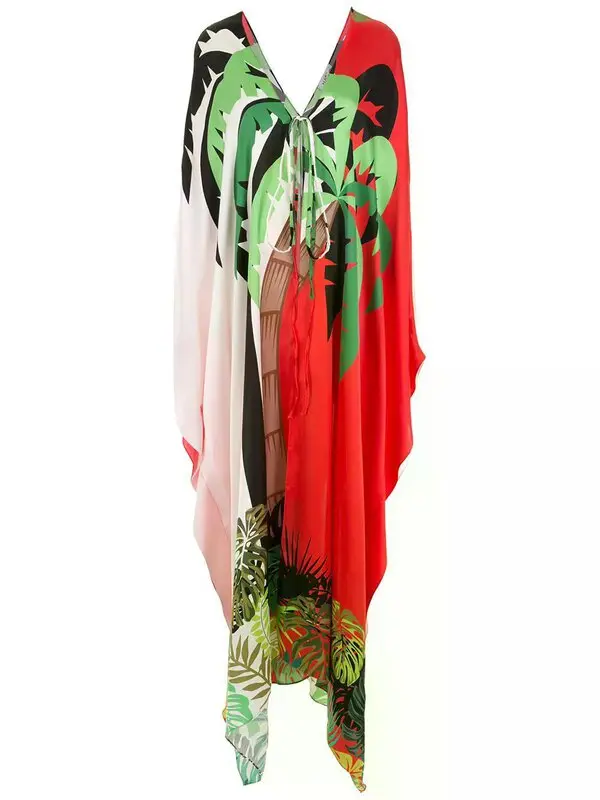 AMIR SLAMA Palm Leaf Print Kaftan - Multicolour