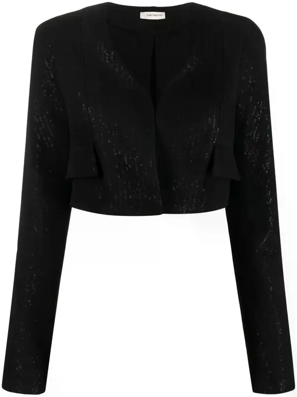 THE MANNEI Terras Sequined Cropped Blazer - Black