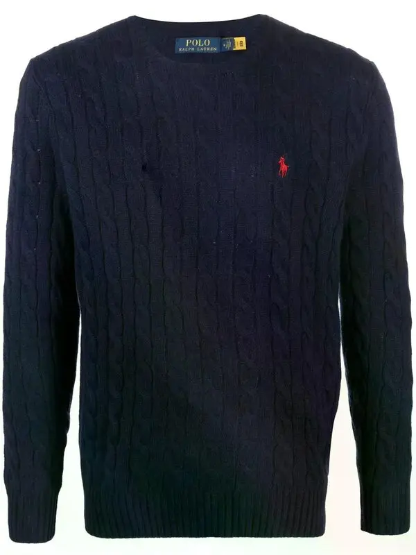 Polo Ralph Lauren Cable Knit Crewneck Sweater With Embroidered Logo - Blue