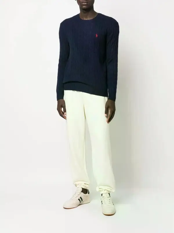 Polo Ralph Lauren Cable Knit Crewneck Sweater With Embroidered Logo - Blue