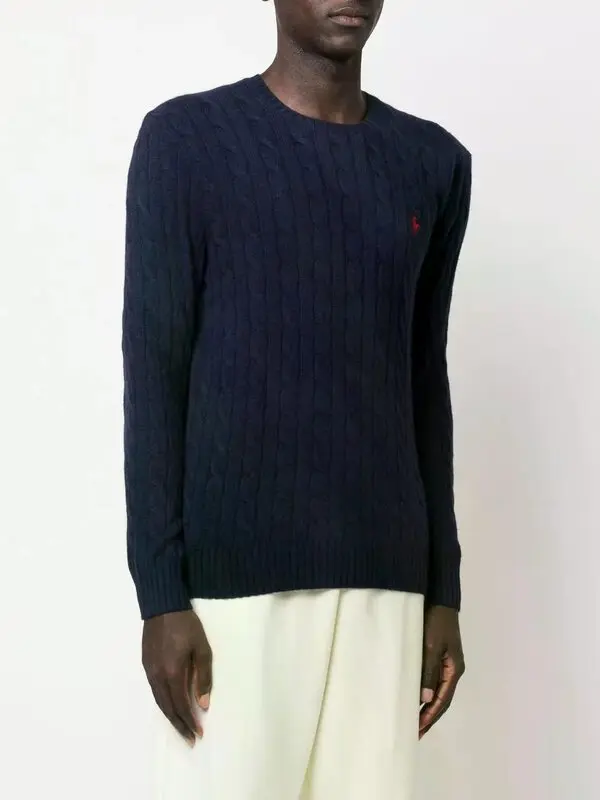 Polo Ralph Lauren Cable Knit Crewneck Sweater With Embroidered Logo - Blue