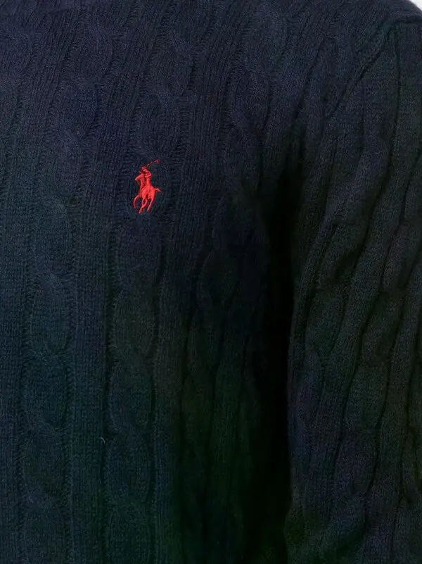Polo Ralph Lauren Cable Knit Crewneck Sweater With Embroidered Logo - Blue