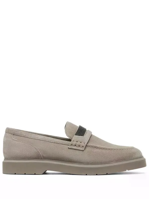 Brunello Cucinelli Monili Detail Suede Penny Loafers - Neutrals