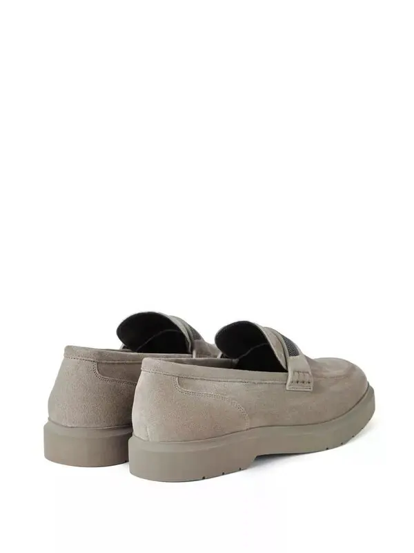 Brunello Cucinelli Monili Detail Suede Penny Loafers - Neutrals