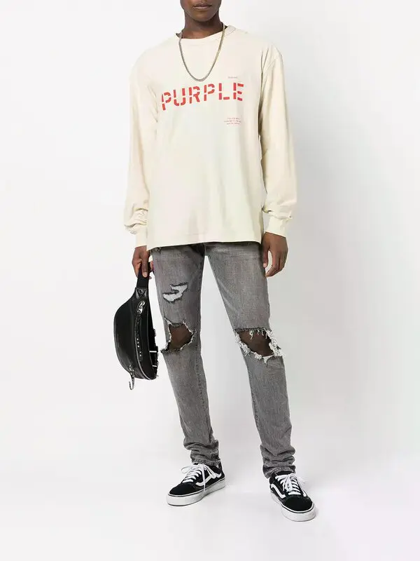 PURPLE BRAND Faded Distressed Slim-cut Jeans