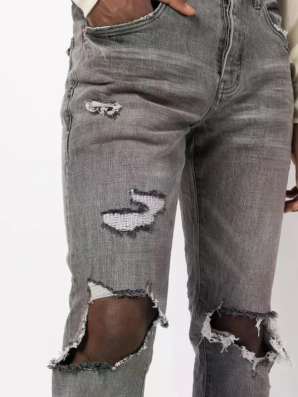 PURPLE BRAND Faded Distressed Slim-cut Jeans