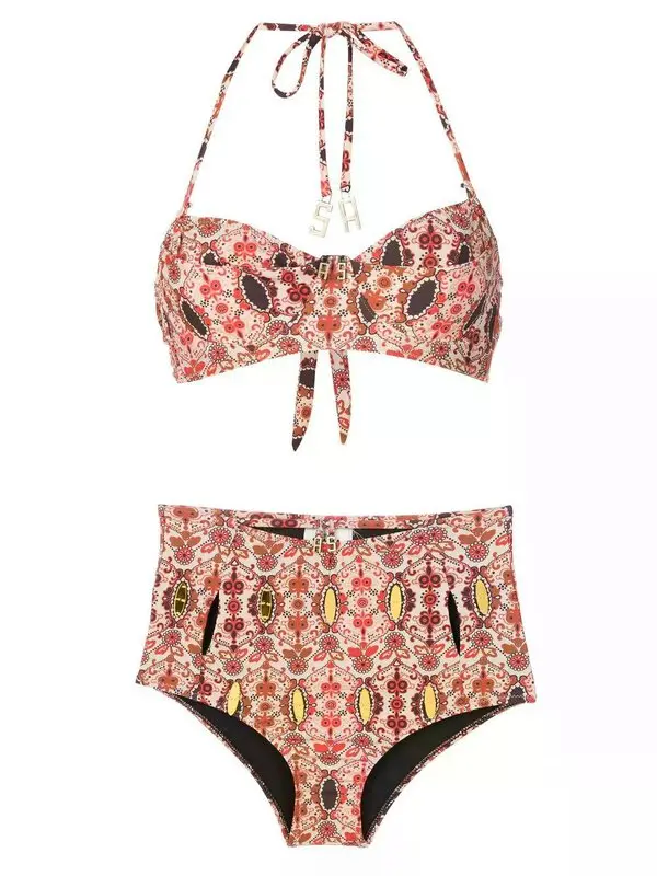 AMIR SLAMA Floral-print Halterneck Bikini - Red