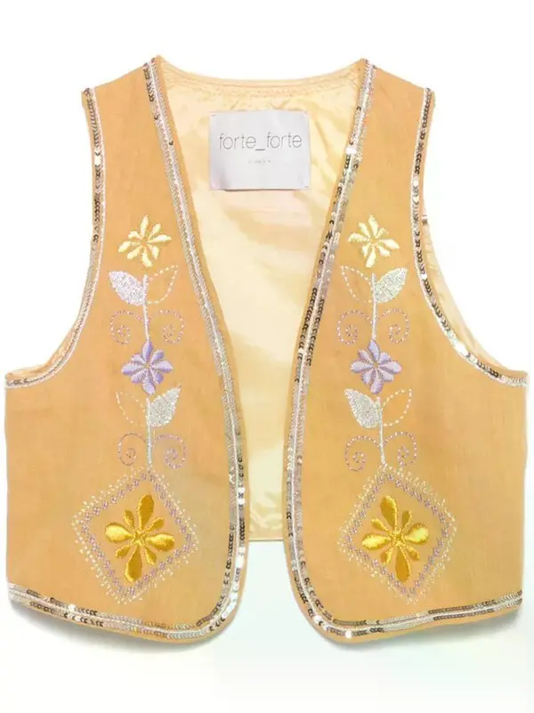 FORTE_FORTE Floral-embroidered Gilet - Neutrals